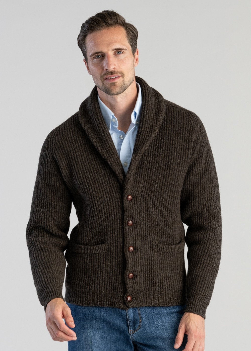 William Lockie Lambswool Windsor Shawl Jacket – Cocoa – Humes Outfitters