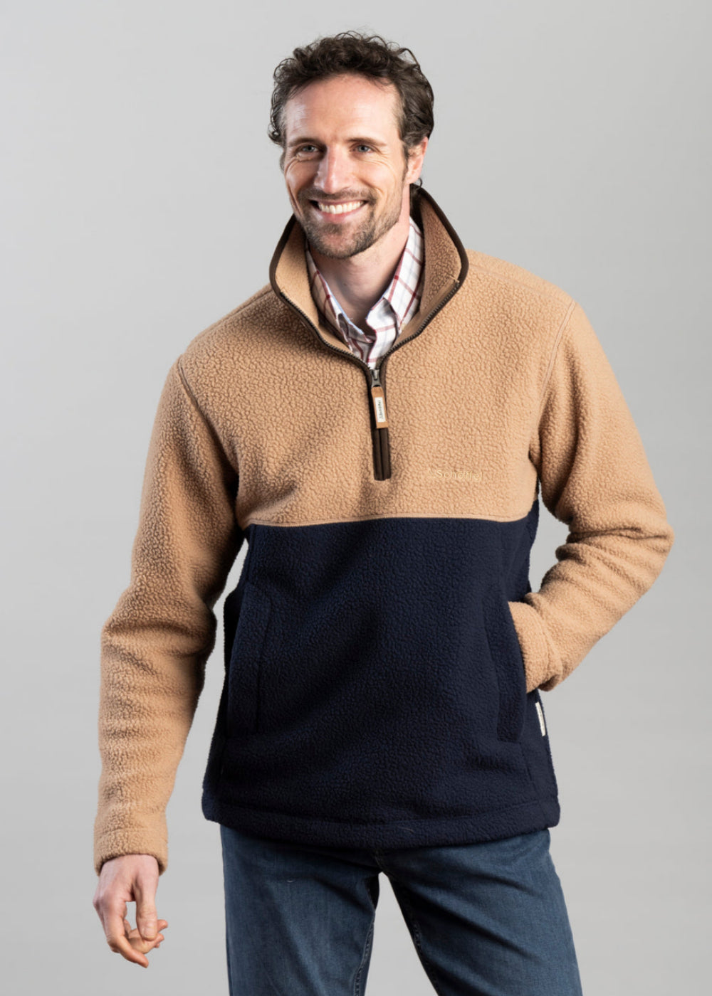 Schoffel Berkeley Retro Quarter Zip – True Navy and Tan – Humes Outfitters