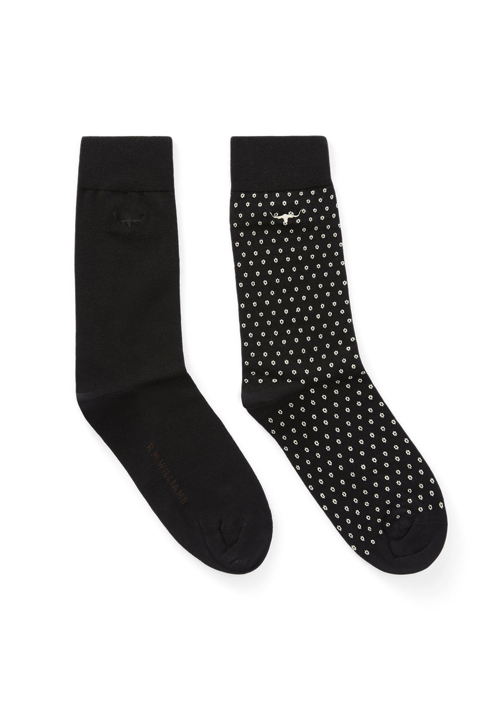 RM Williams Nelson Polka Dot Socks 2 Pack – Black and Cream – Humes ...