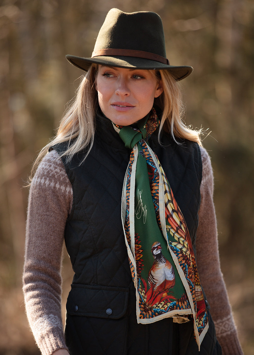 Clare Haggas Heads or Tails Classic Silk Scarf – Khaki – Humes Outfitters