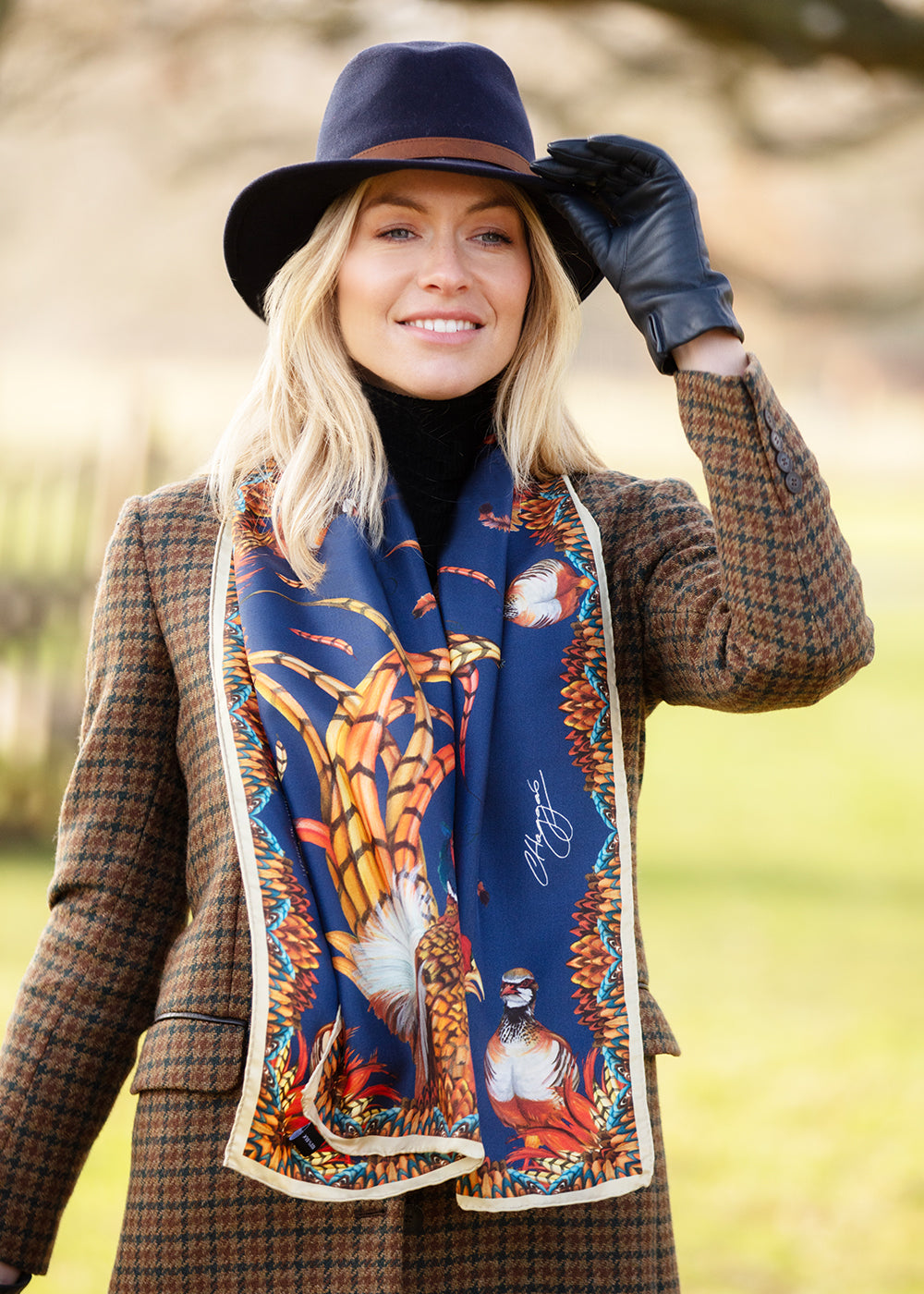 Clare Haggas Heads or Tails Classic Silk Scarf – Navy – Humes Outfitters